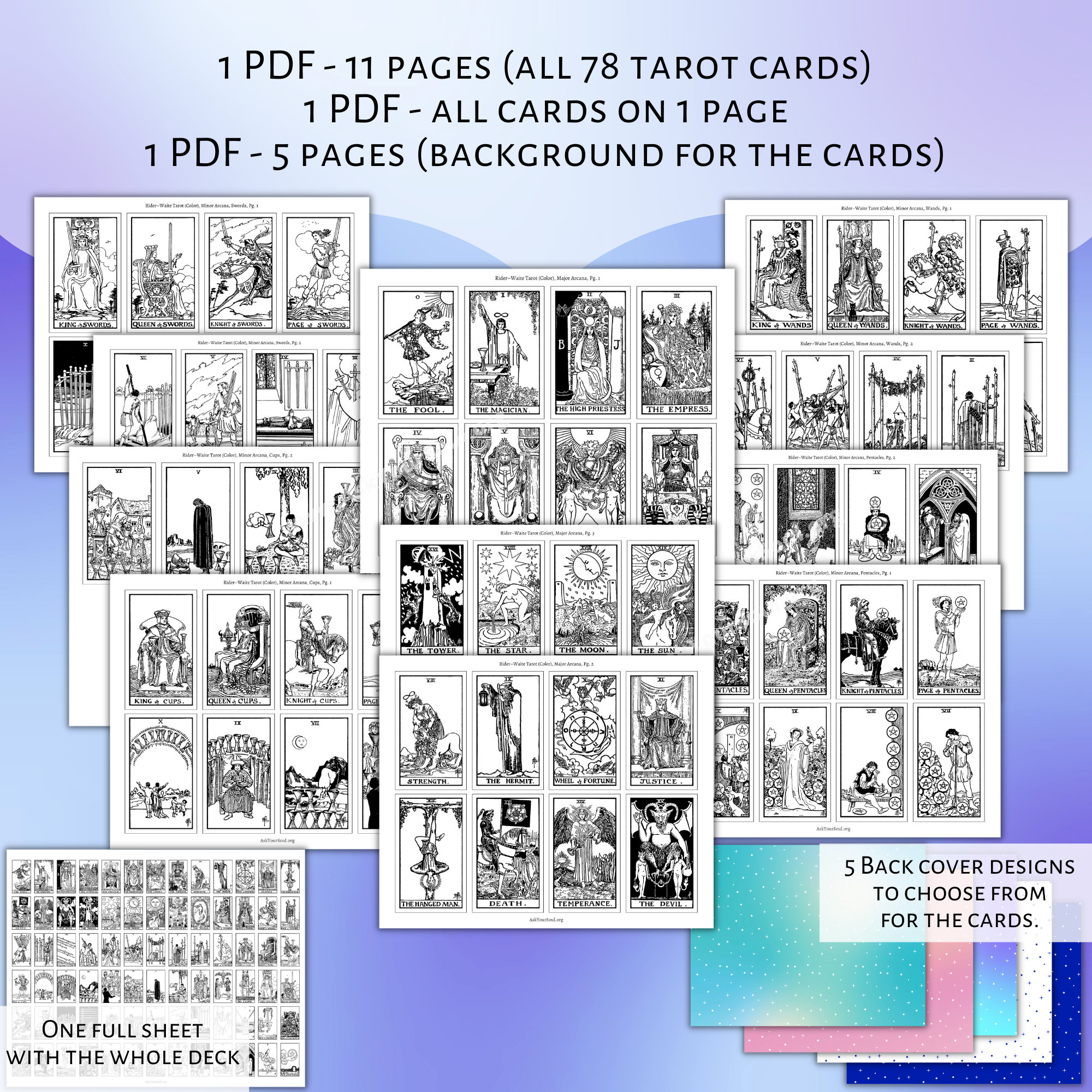 PRINTABLE Rider-waite Tarot Cards black & White Printable - Etsy