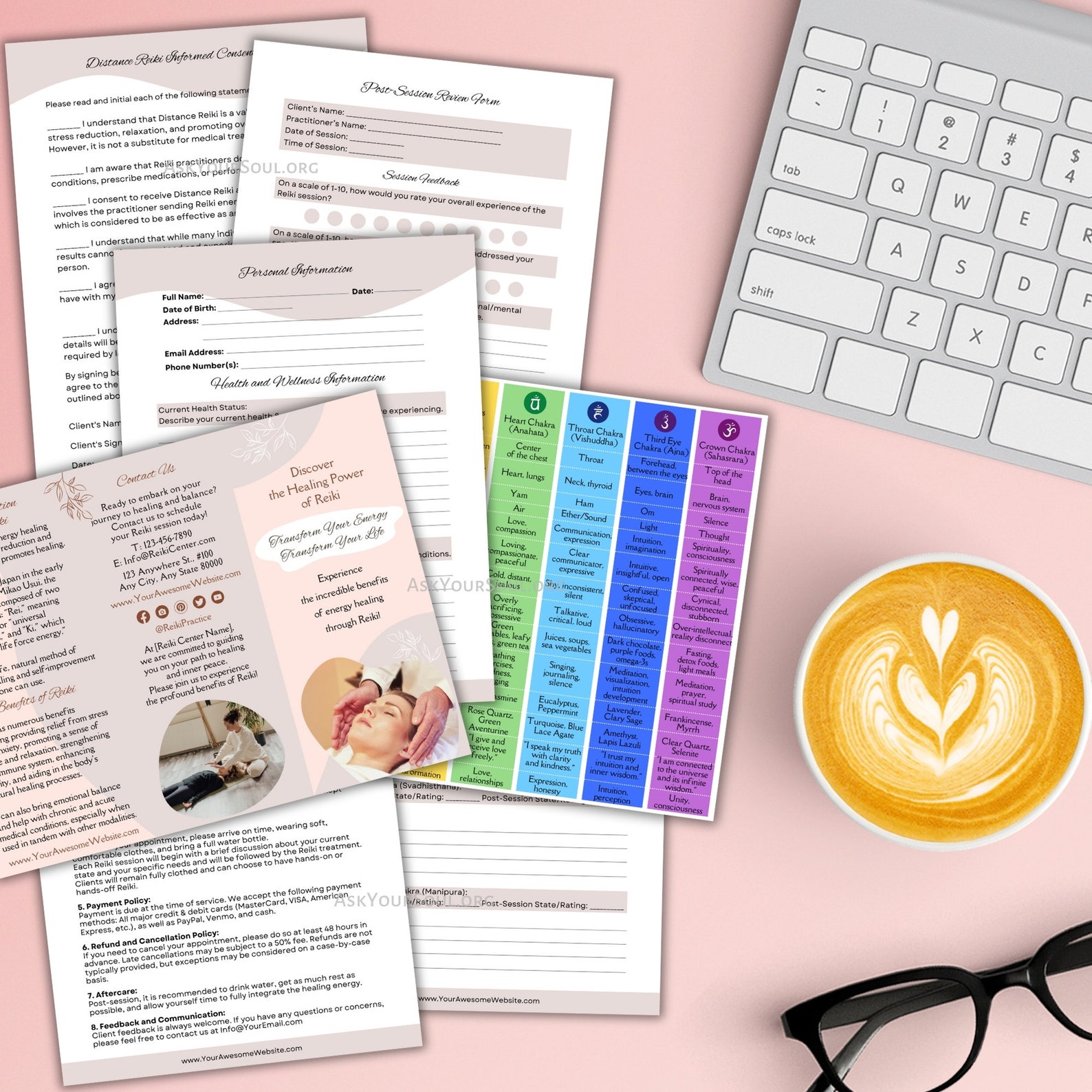 Editable Reiki Brochure, Forms, Chakra Guide Canva Template Commercial and Personal Use Done for ...