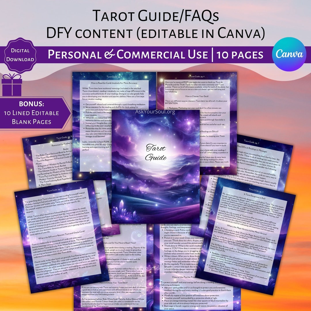 Editable Tarot Guide DFY Ebook Canva Template Commercial & Personal Use ...