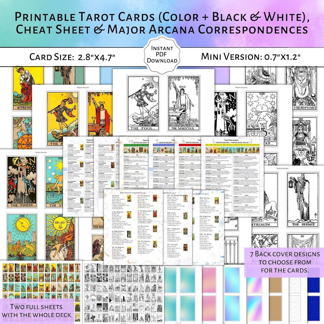 PRINTABLE Tarot Cheat Sheet Keywords | Rider Waite Smith Tarot Cards ...