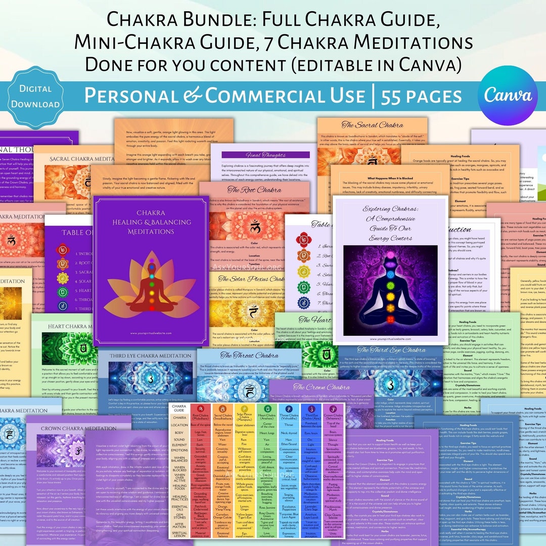 Editable Chakra Bundle Chakra Guide Meditations Canva Template Commercial and Personal Use Done ...