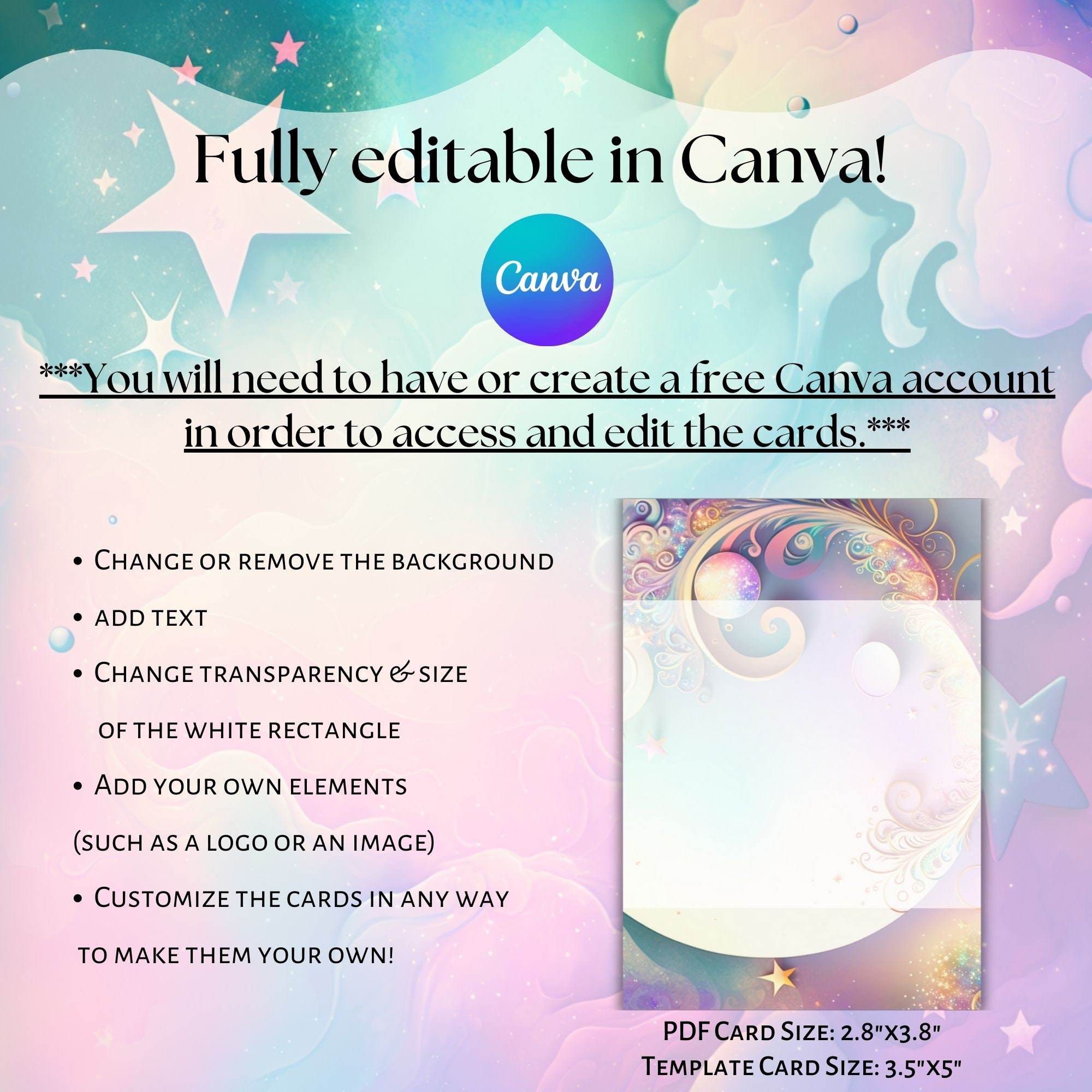 50 Editable & Printable Blank Celestial Fantasy Cards Canva Template ...
