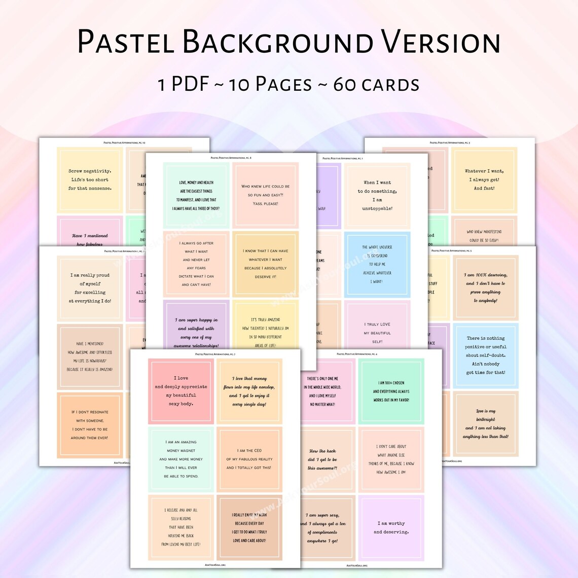 PRINTABLE Pastel Non-sweary Affirmation Cards 3.3x3.3 Black & White ...