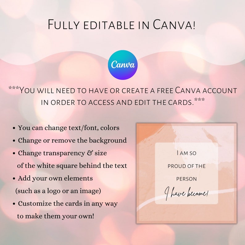 54 Editable & Printable Self-concept Custom Affirmation Cards | Canva ...