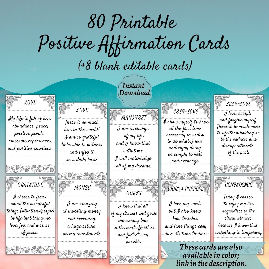 PRINTABLE Positive Affirmation Cards Black & White | Self-concept ...