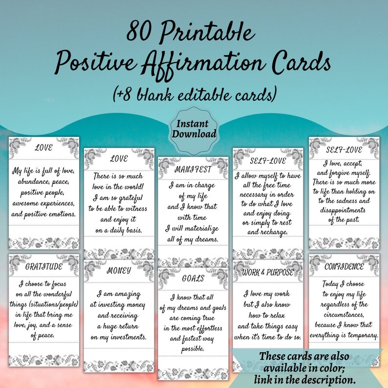 PRINTABLE Positive Affirmation Cards Black & White | Self-concept ...