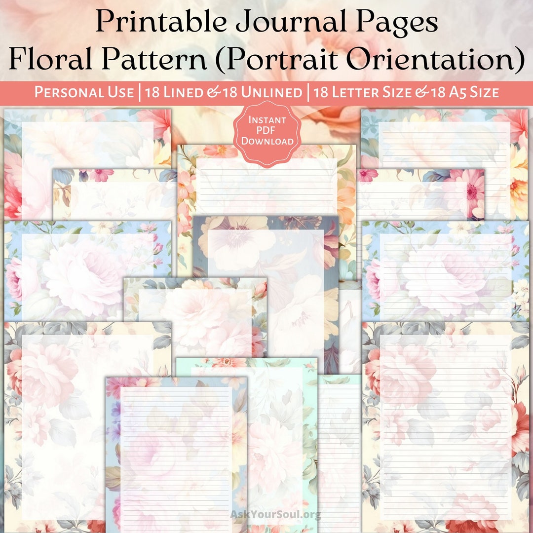 PRINTABLE Floral Journal Pages Lined Unlined Shabby Roses - Etsy