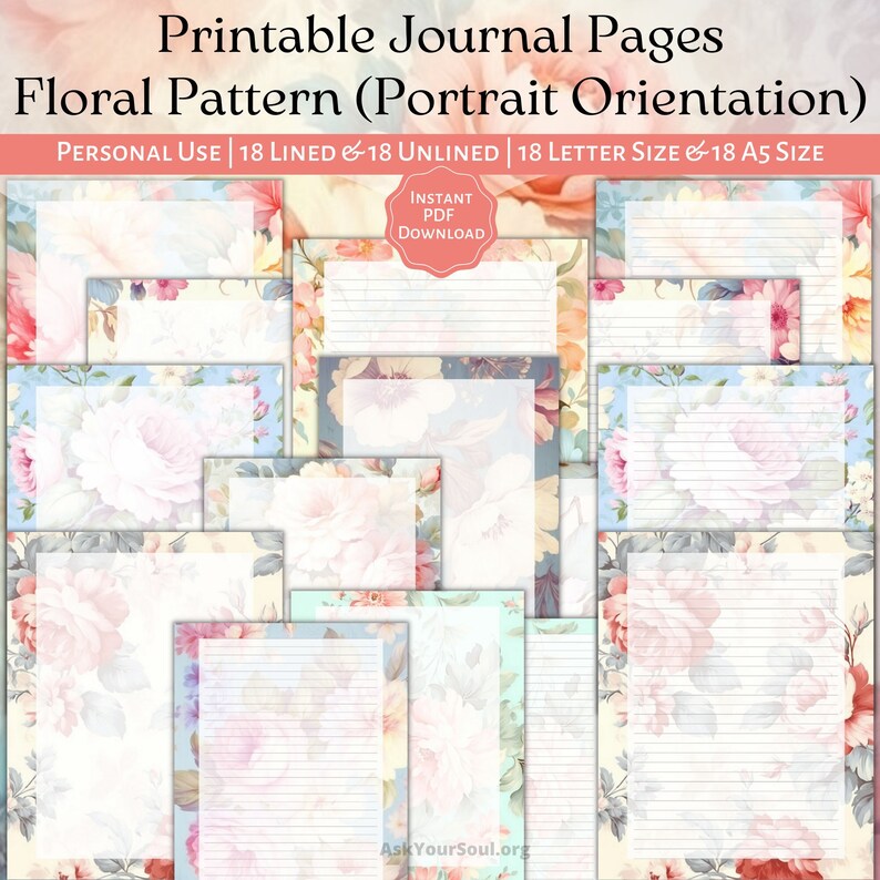 PRINTABLE Floral Journal Pages Lined Unlined Shabby Roses - Etsy
