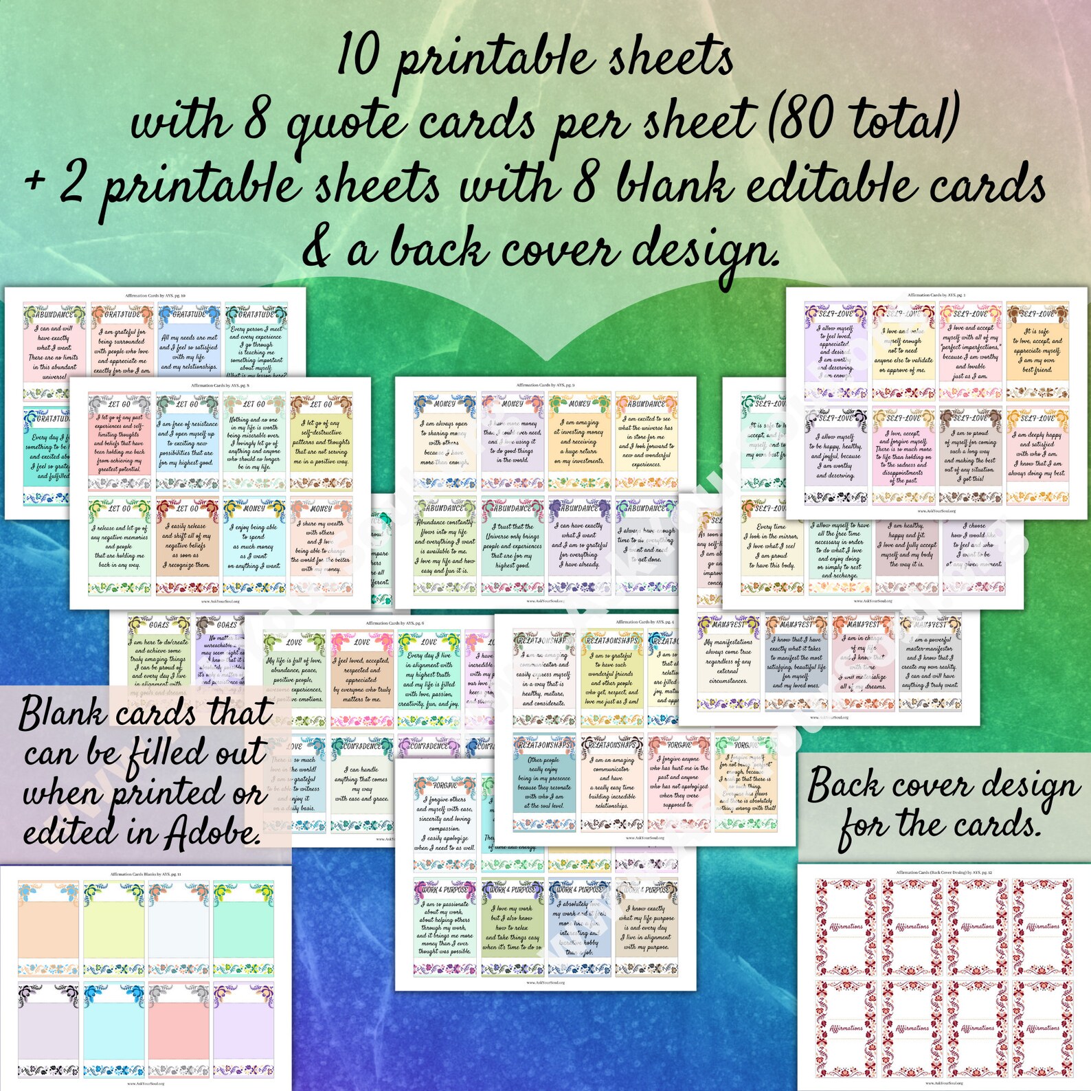 PRINTABLE Positive Affirmation Bundle Affirmation Worksheets - Etsy