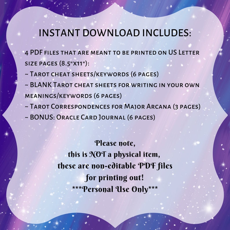 PRINTABLE Tarot Cheat Sheet & Keywordsblank Version Rider Waite Smith ...