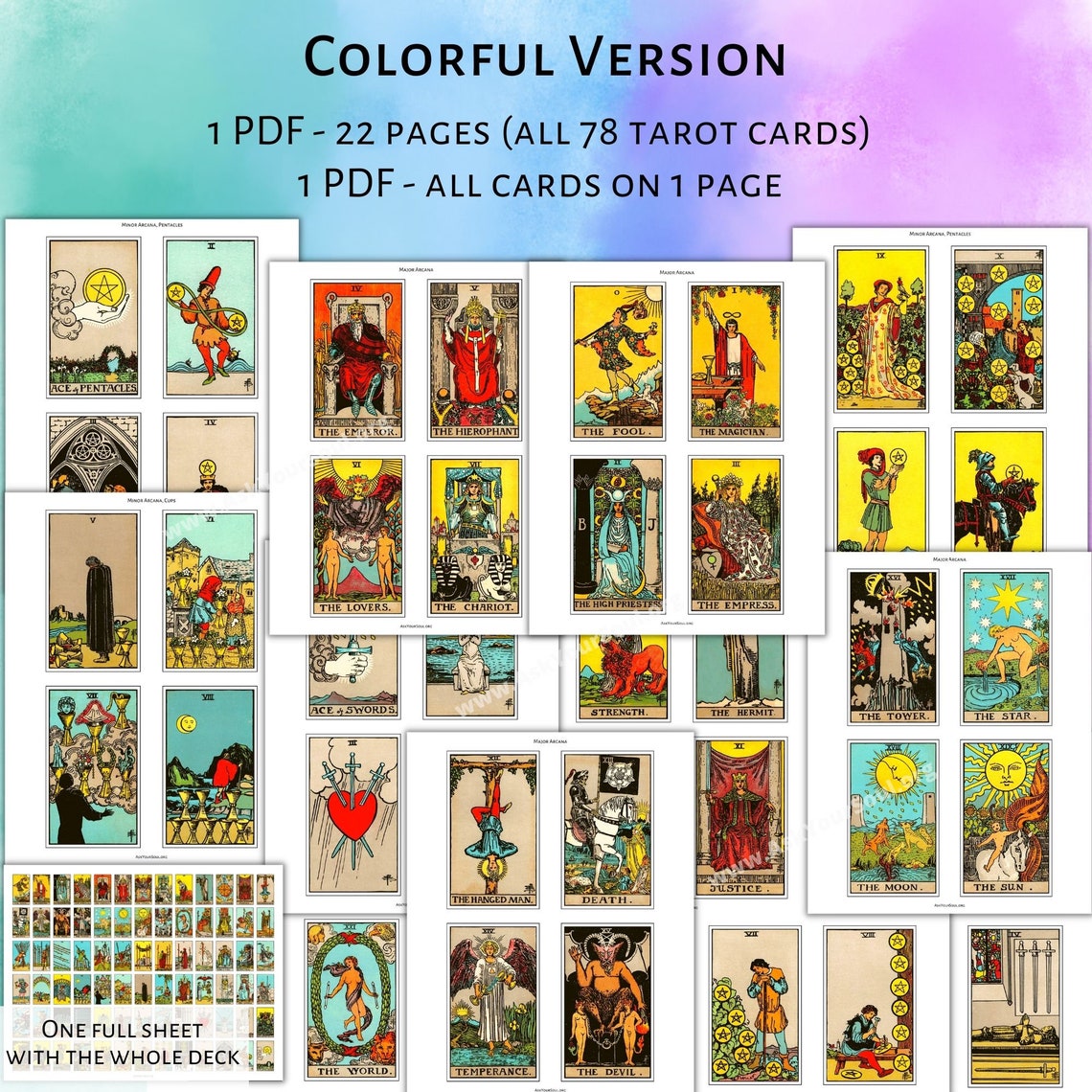 PRINTABLE Tarot Cheat Sheet Keywords Rider Waite Smith Tarot Cards ...