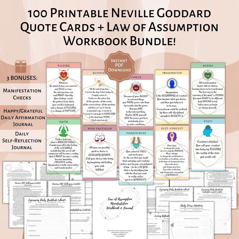 PRINTABLE Neville Goddard Quote Cards & Law of Assumption Workbook ...