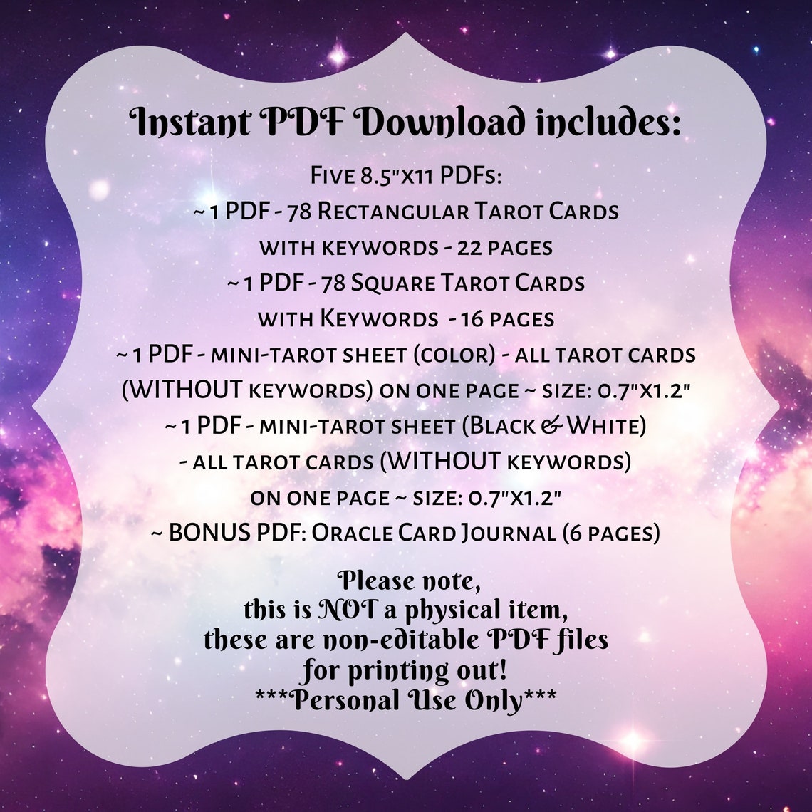 PRINTABLE Blank Tarot Cards With Keywords Black & White Rider-waite Upright Reversed Meanings ...