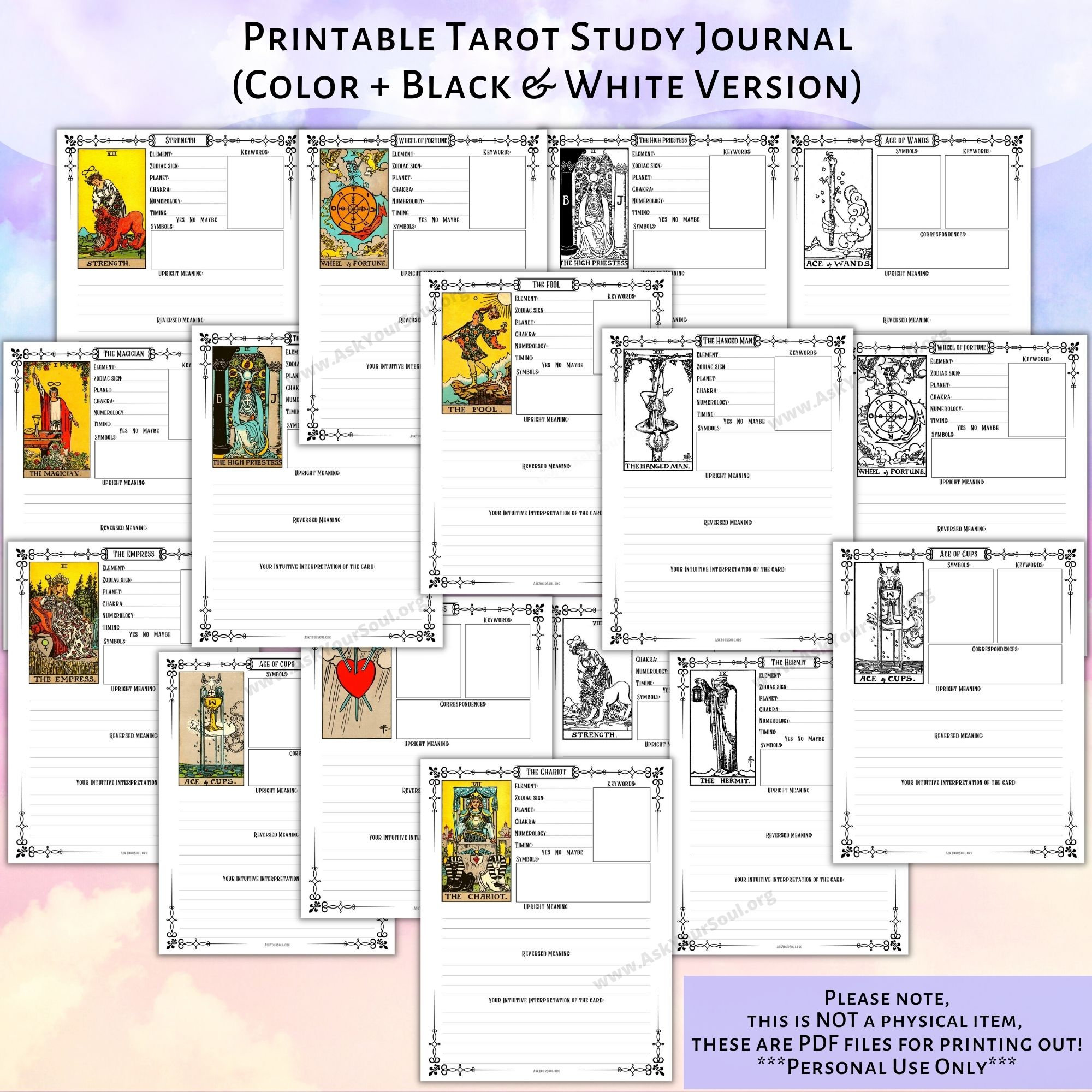 PRINTABLE Rider-waite Tarot Study Journal Cheat Sheet Tarot Study PDF Major Arcana ...