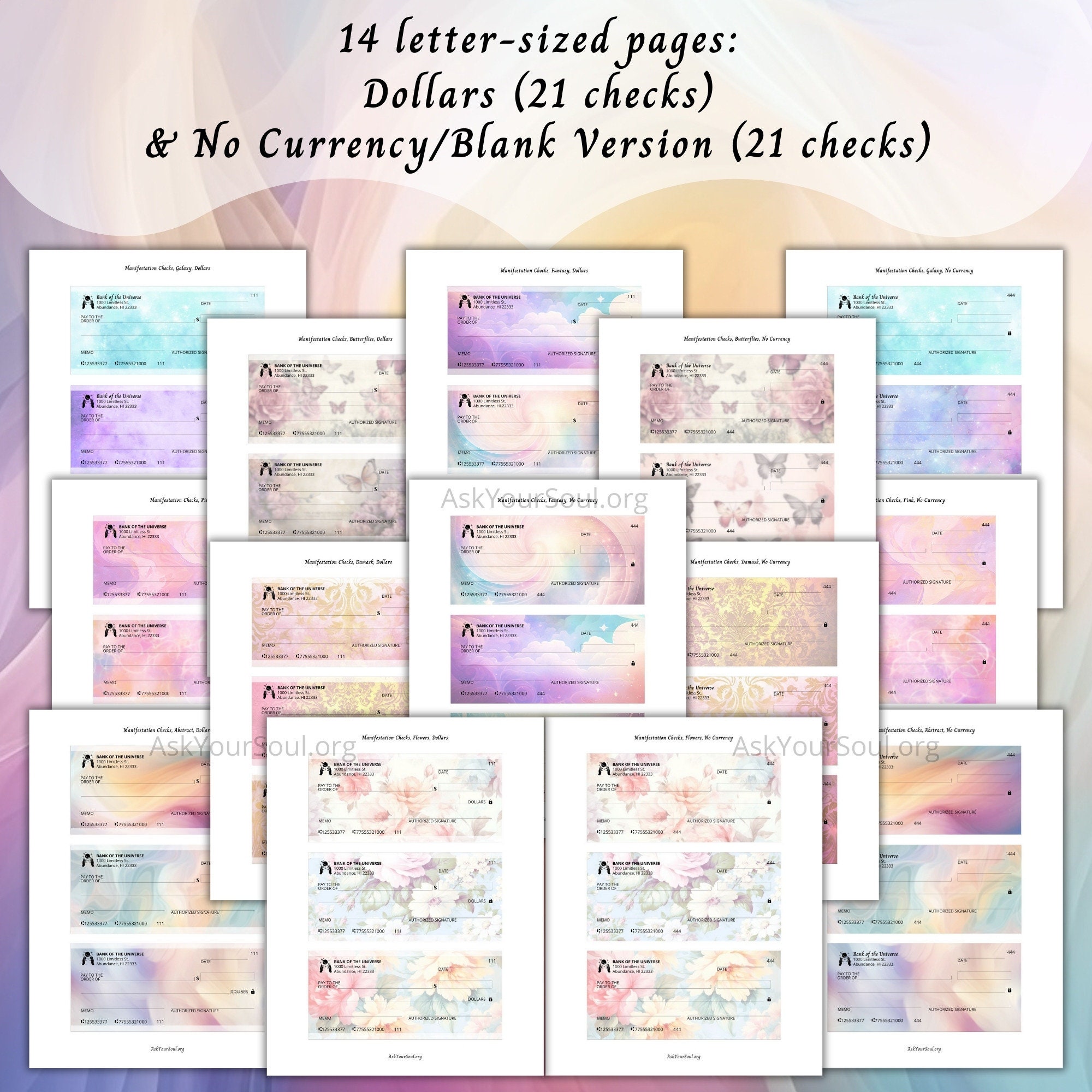 Printable Manifestation Checks, Law of Attraction Checks, Dollars and ...