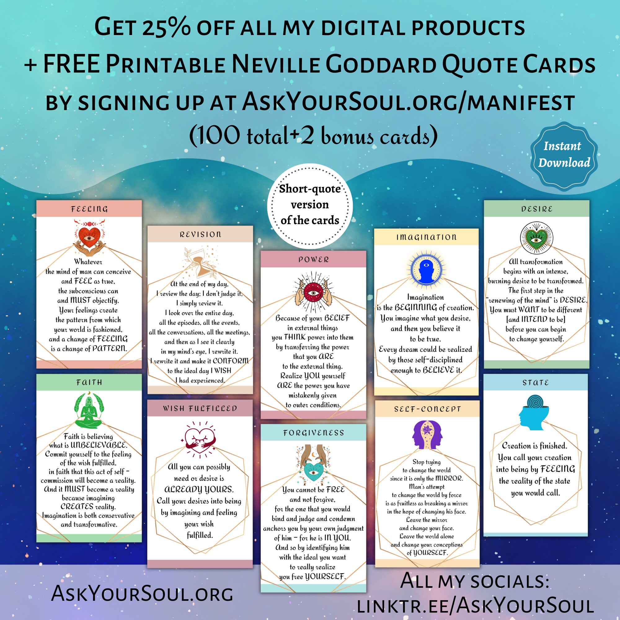 PRINTABLE Law of Assumption Cards Colorful Neville Goddard ...