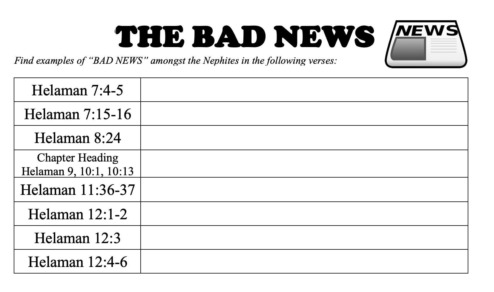 Helaman 7-12 Handouts - Etsy