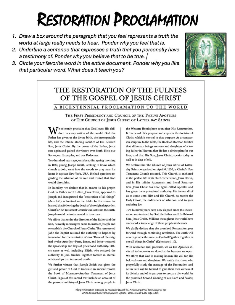 The Restoration of the Fullness of the Gospel of Jesus Christ Handouts ...