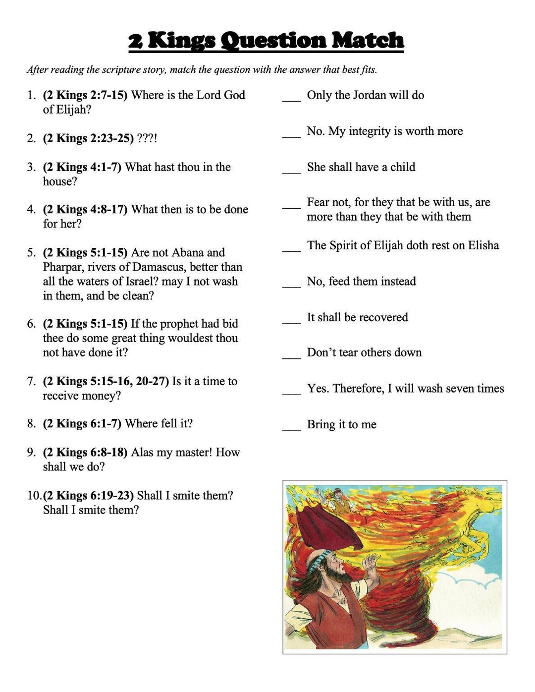 2 Kings 2-7 Handouts - Etsy