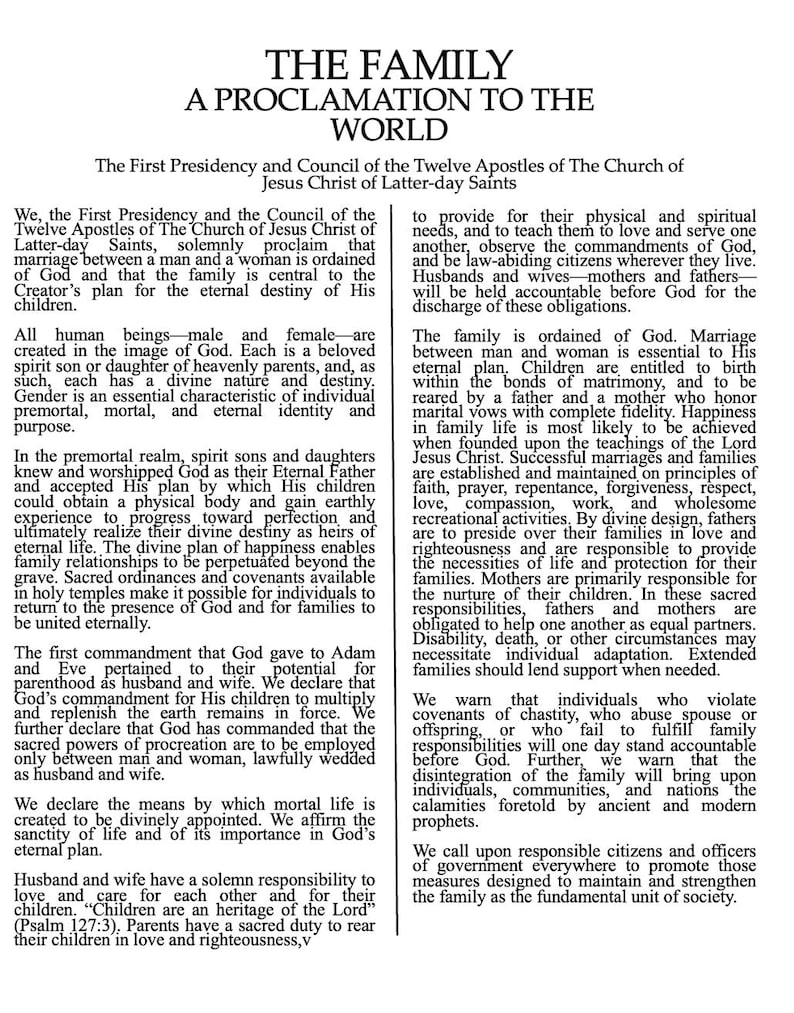 The Family:a Proclamation to the World Handouts Only - Etsy
