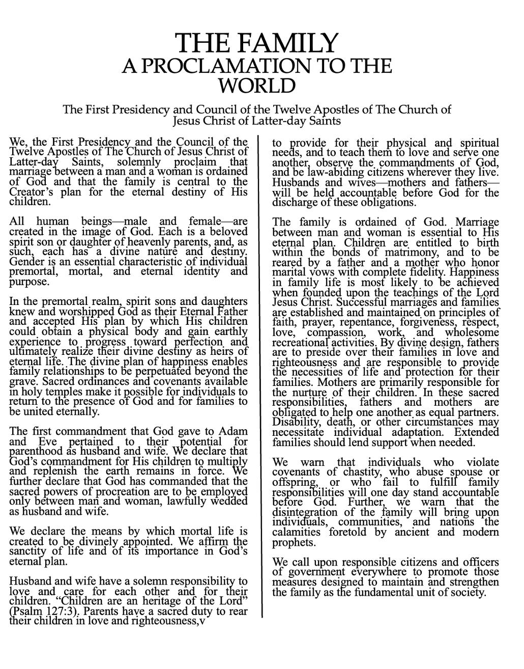 The Family:a Proclamation to the World Handouts Only - Etsy