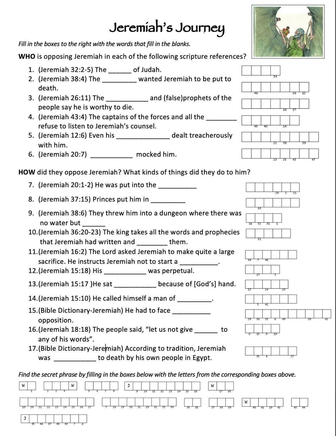 Jeremiah Part 1 Handouts - Etsy