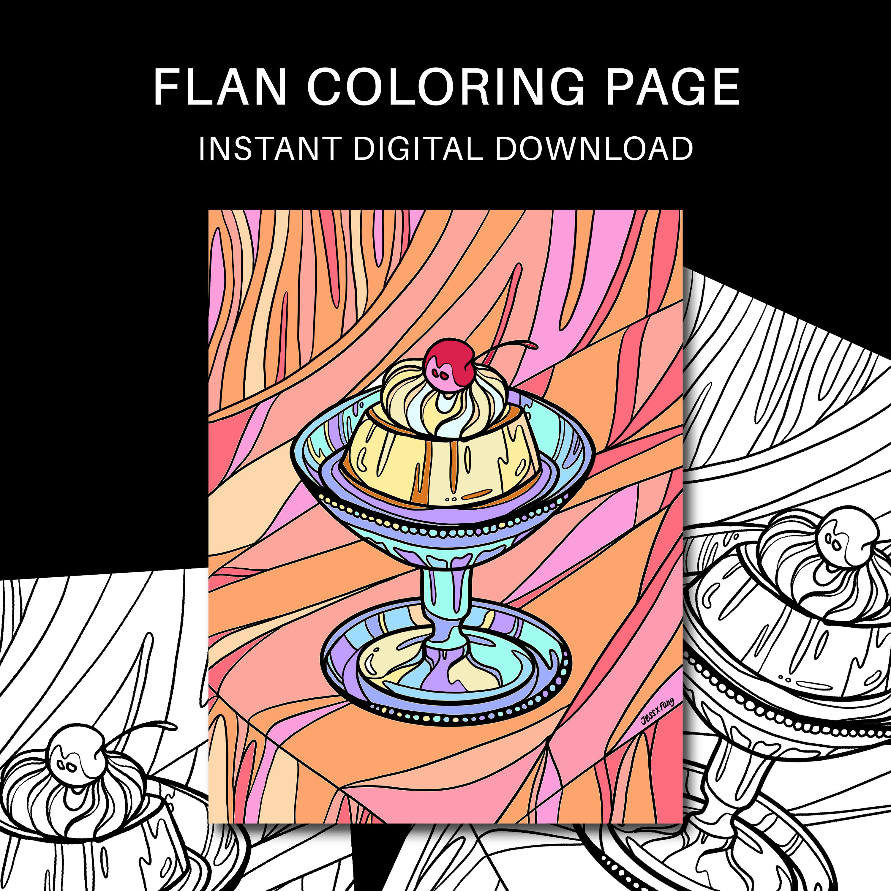 Flan Dessert Coloring Sheet Instant Download and Print Digital File Fun ...