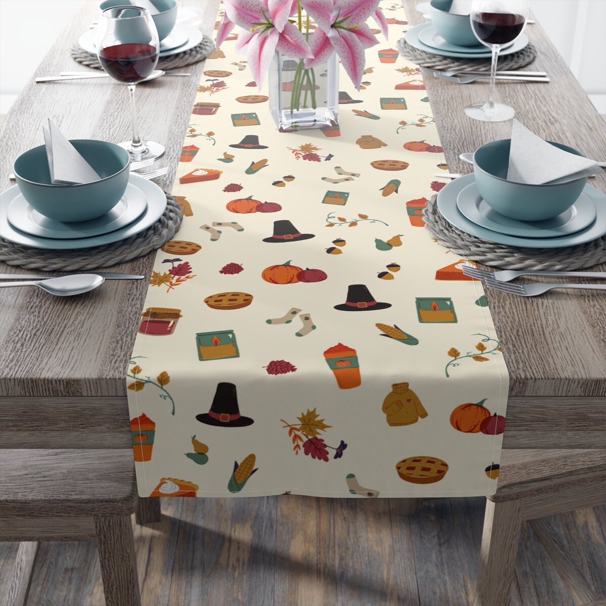 Custom Thanksgiving Dinner Cotton Table Runner Cute Fall - Etsy