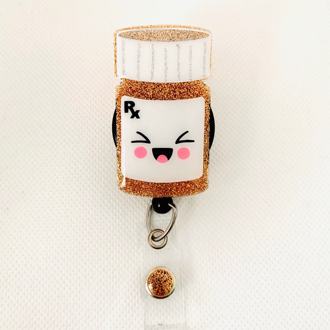 Cute Pill Bottle Badge Reel - Cute Pill Bottle Badge Holder - Happy ...