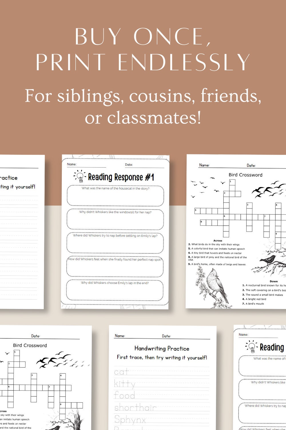 Cat Themed Homeschool Printables Reading Writing Arithmetic Young ...