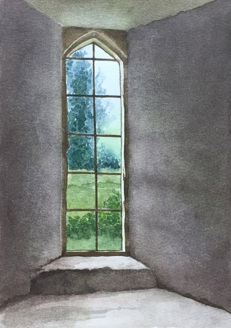 Greeting Card Watercolour Painting of Peaceful Window Scene - Etsy