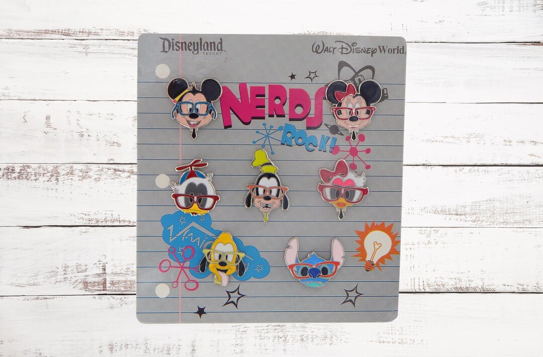 Disney Pins Nerds Rock Mickey & Friends 7 Trading Park Pin Set on Card ...