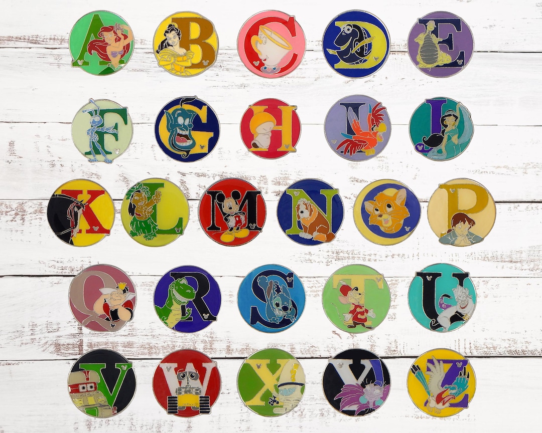Complete 26 Alphabet Letter Circle Pin Set Collection Disney Trading ...