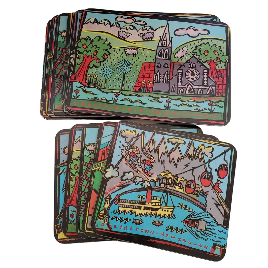 Vintage Jason Hard Placemats Set of 11 New Zealand Cities Cork Backed ...
