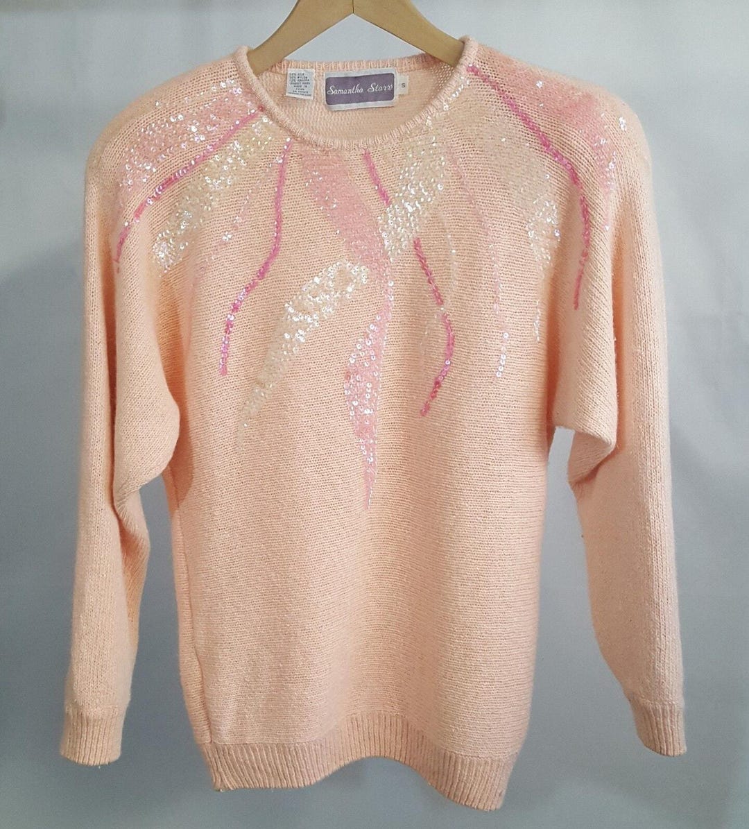 Vintage Holiday Sweater Samantha Starr S Pink Silk Angora Sequin 80s Retro Party - Etsy