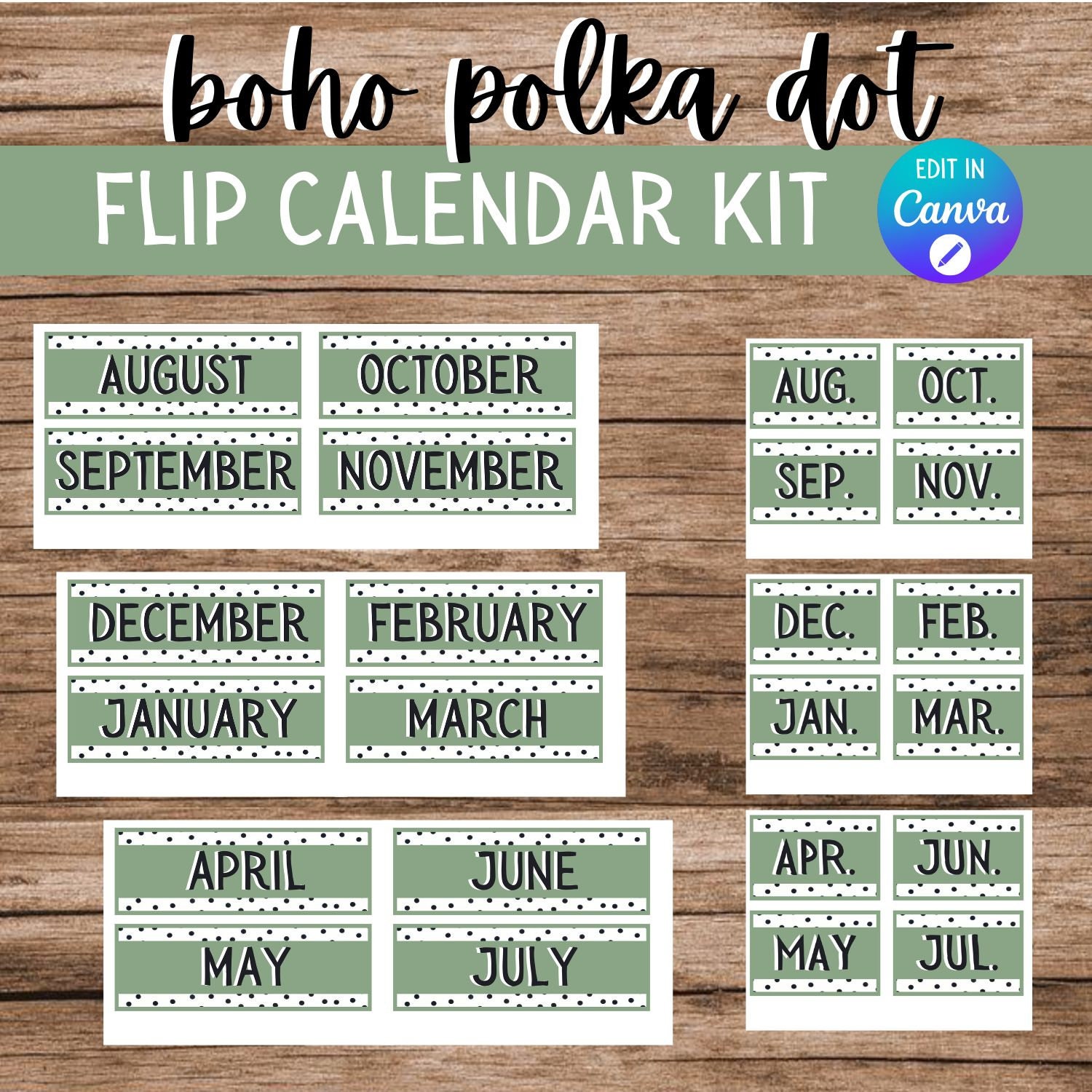 Classroom Flip Calendar Kit, Classroom Decor, Boho Polka Dot INSTANT ...
