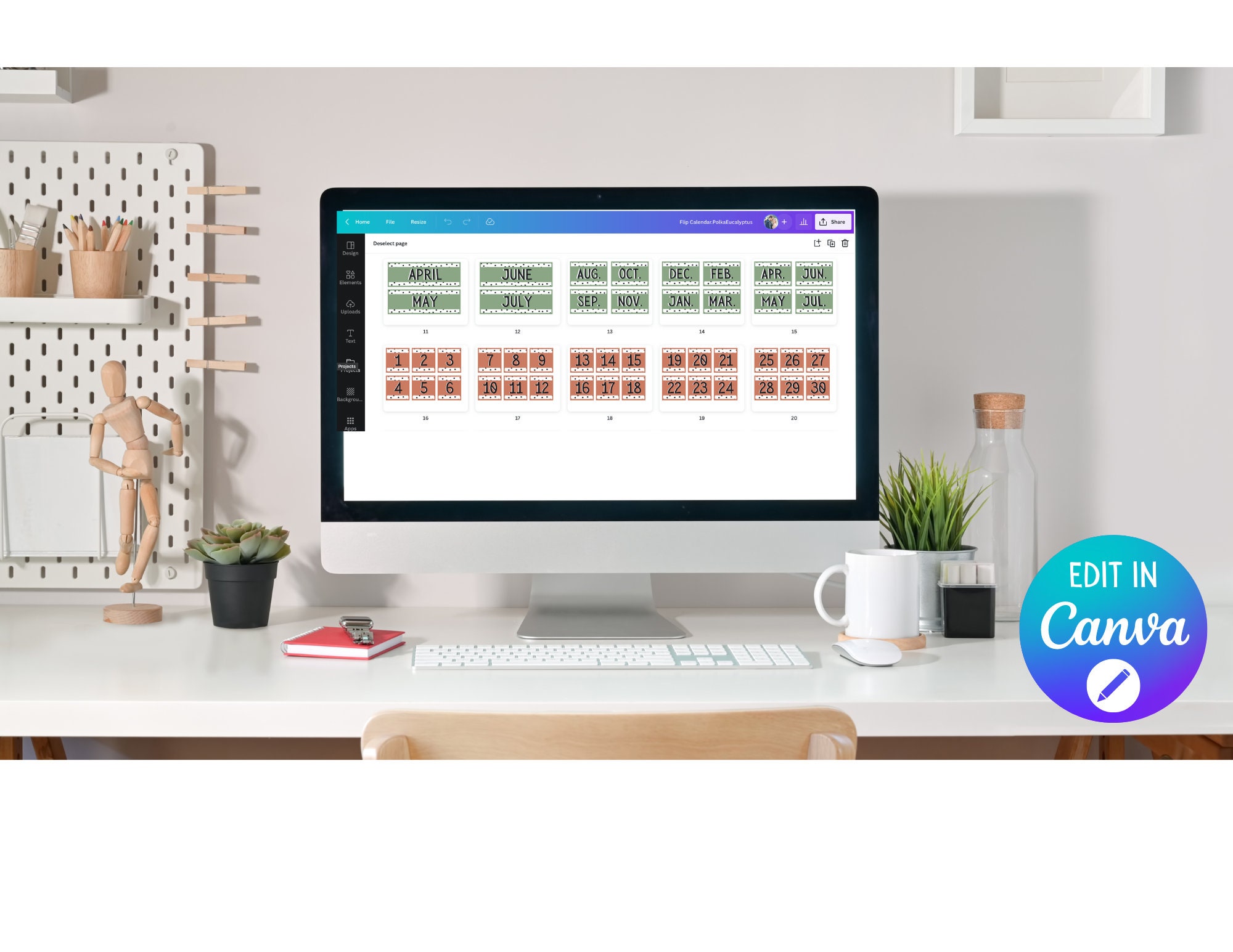 Classroom Flip Calendar Kit, Classroom Decor, Boho Polka Dot | INSTANT ...