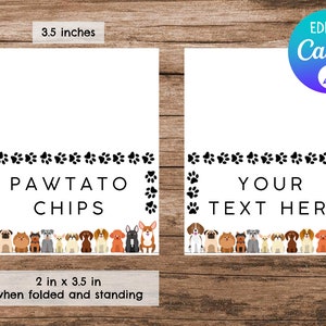 Puppy Pawty Food Labels: Dog Birthday Party Tents (EDITABLE, Instant ...