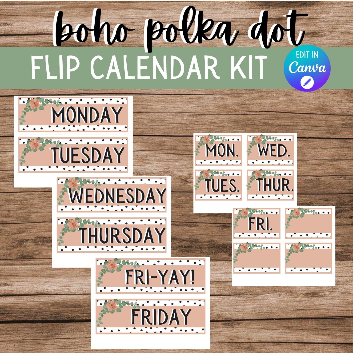 Classroom Flip Calendar Kit, Classroom Decor, Boho Polka Dot | INSTANT ...