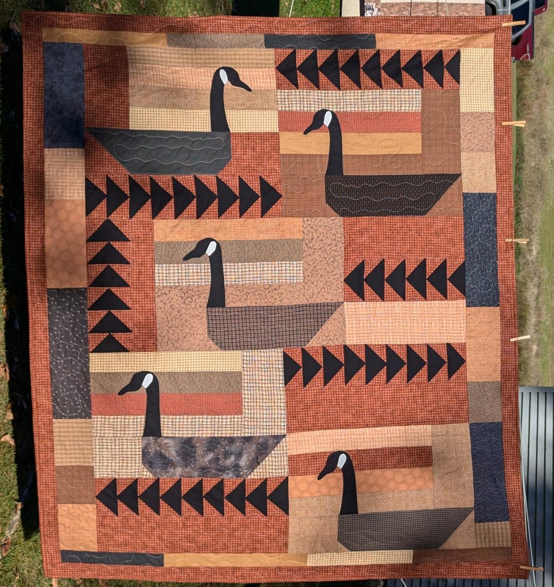 New Handmade Full Size Canadian Goose, Geese Quilt, Beautiful Colors 70 ...