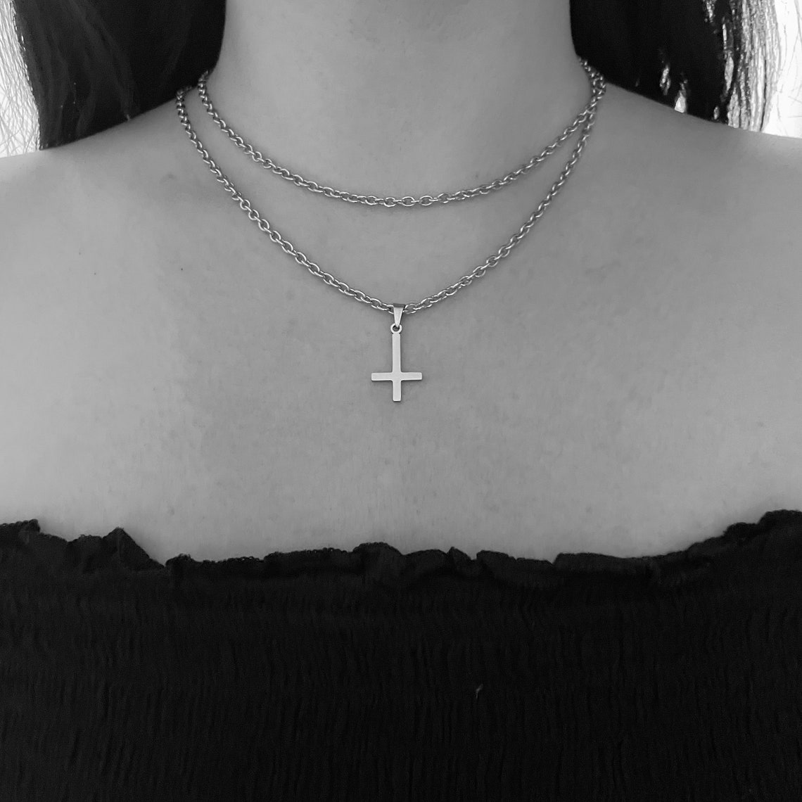 Multi-strand Inverted Cross Necklace | Stainless Steel | Gothic ...
