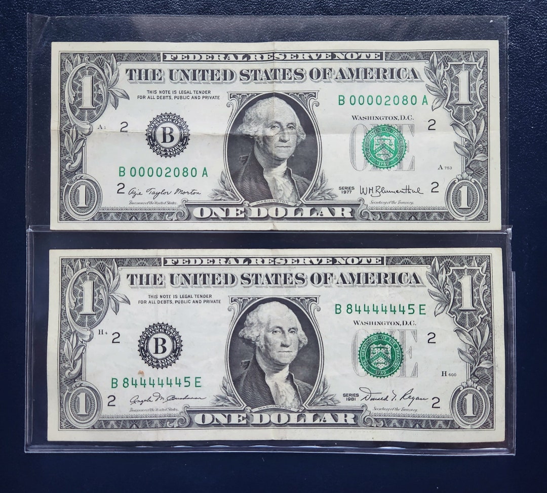 2 One Dollar Fancy Serial Numbers. Scarcer 1977 and 1981 Series. - Etsy