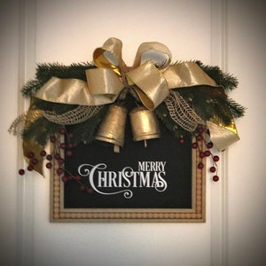 Christmas Door or Wall Sign Bells Bow Merry Christmas - Etsy