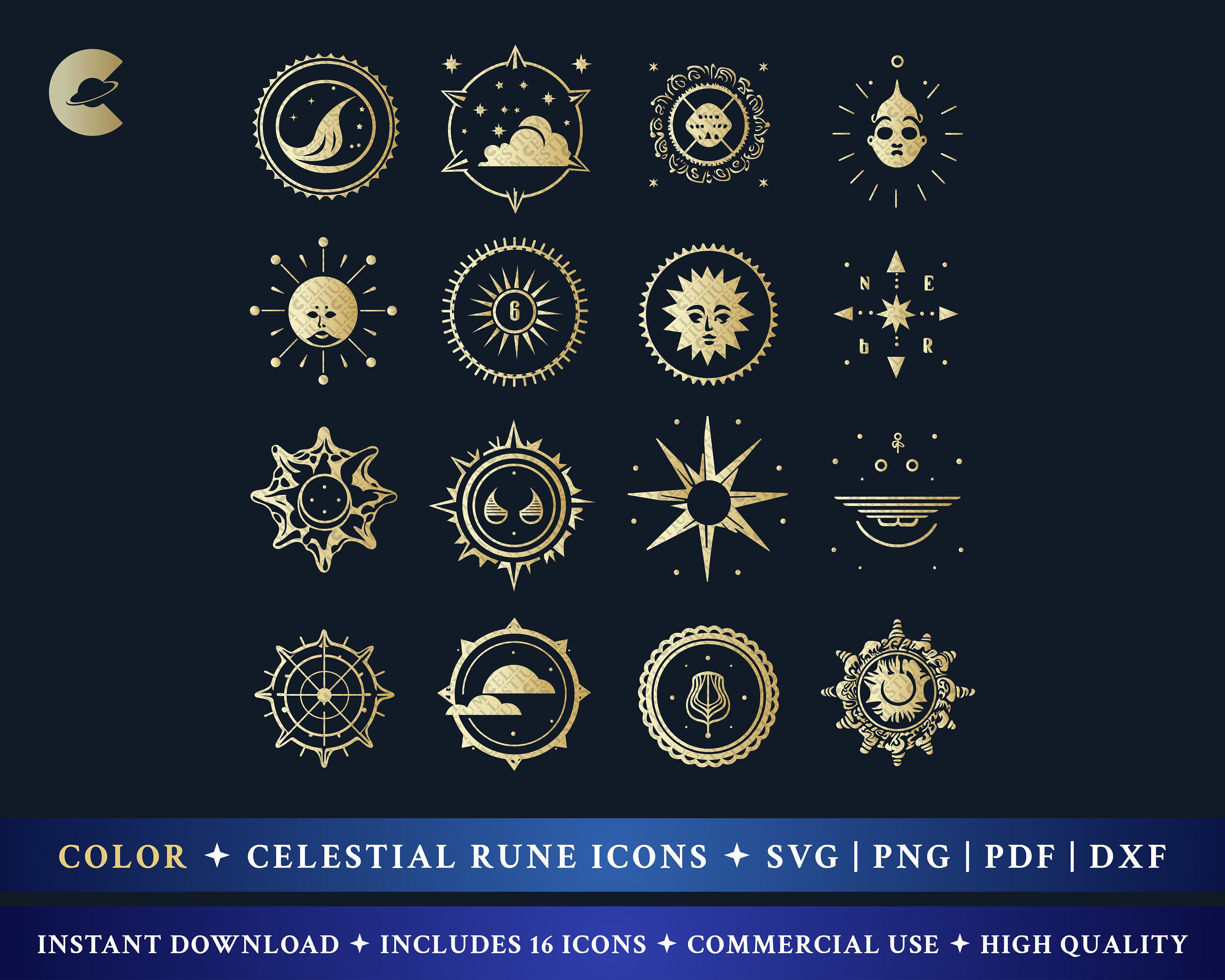 16 Celestial Rune Icons Bundle, Digital Download, FREE Black and White ...