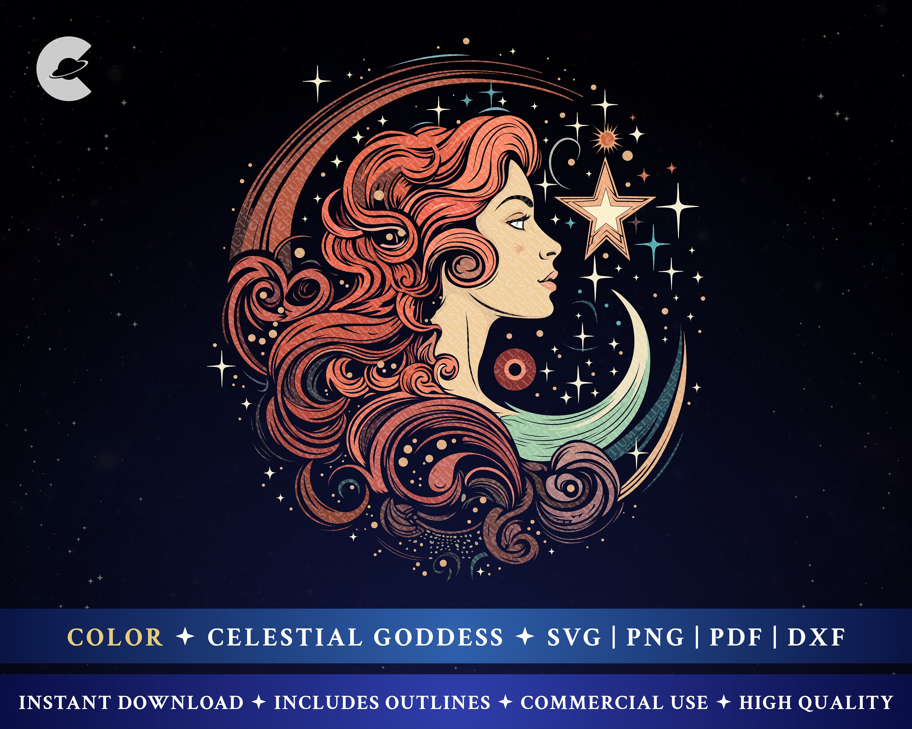 Moon Goddess SVG, Celestial Woman Silhouette Design, Digital Download ...