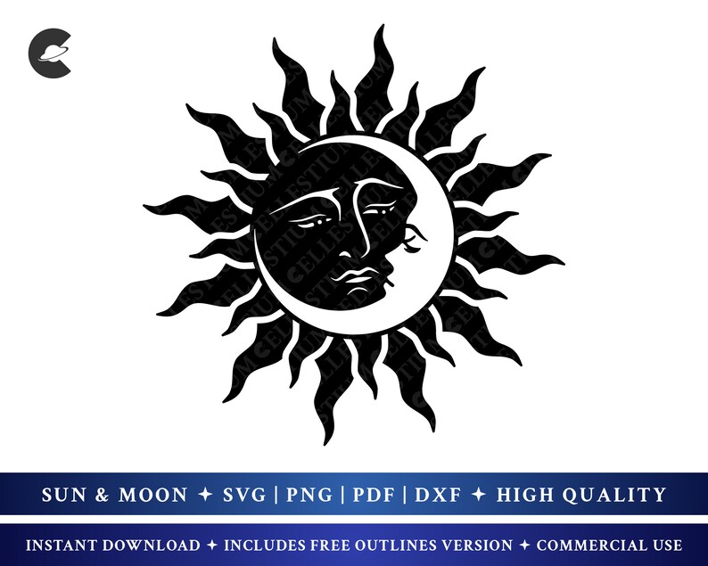 Sun and Moon SVG, Digital Download Pack, FREE Outline Files, Includes ...