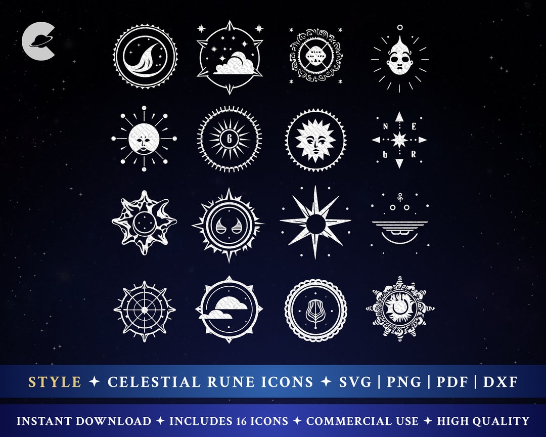 16 Celestial Rune Icons Bundle, Digital Download, FREE Black and White ...