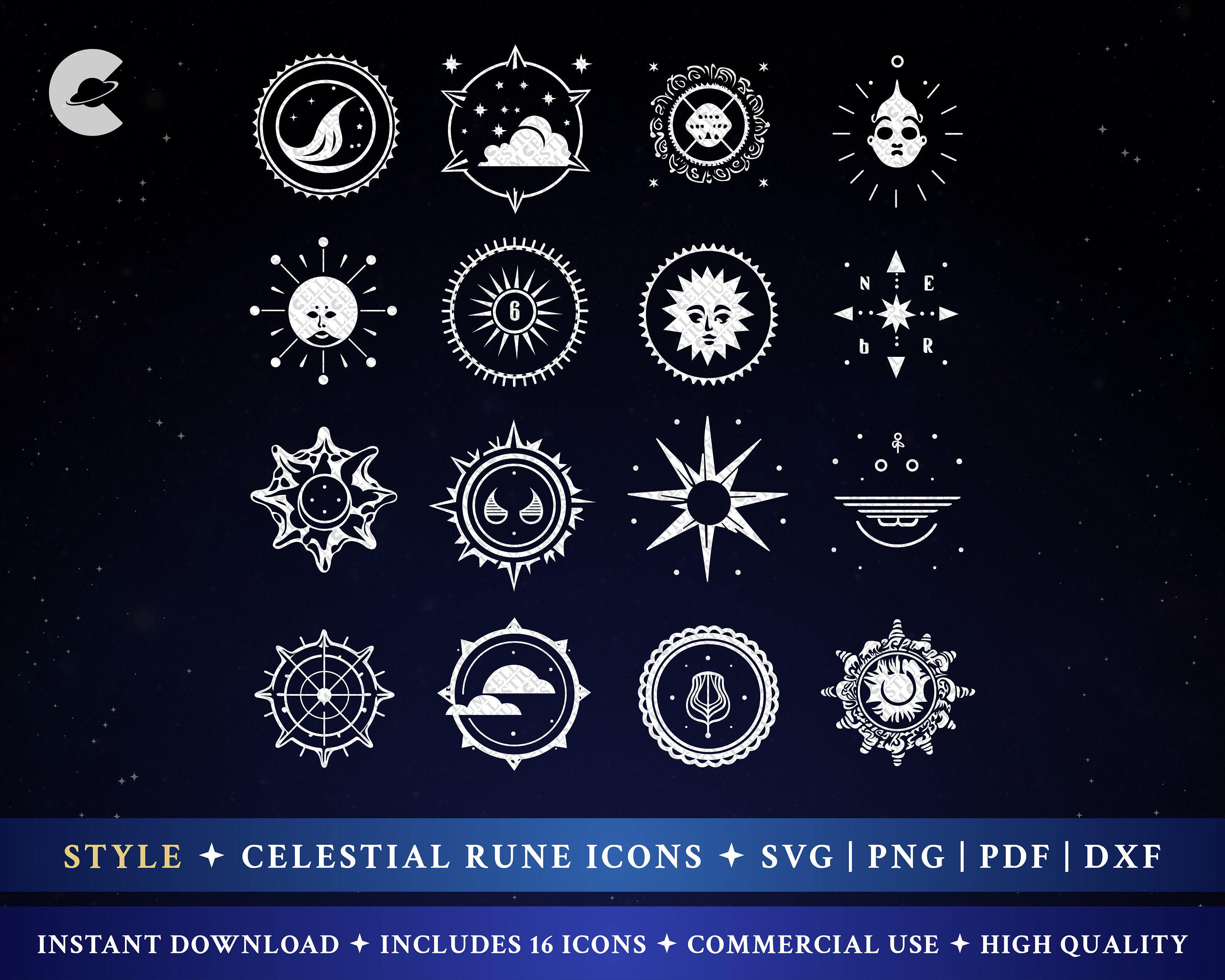 16 Celestial Rune Icons Bundle, Digital Download, FREE Black and White ...