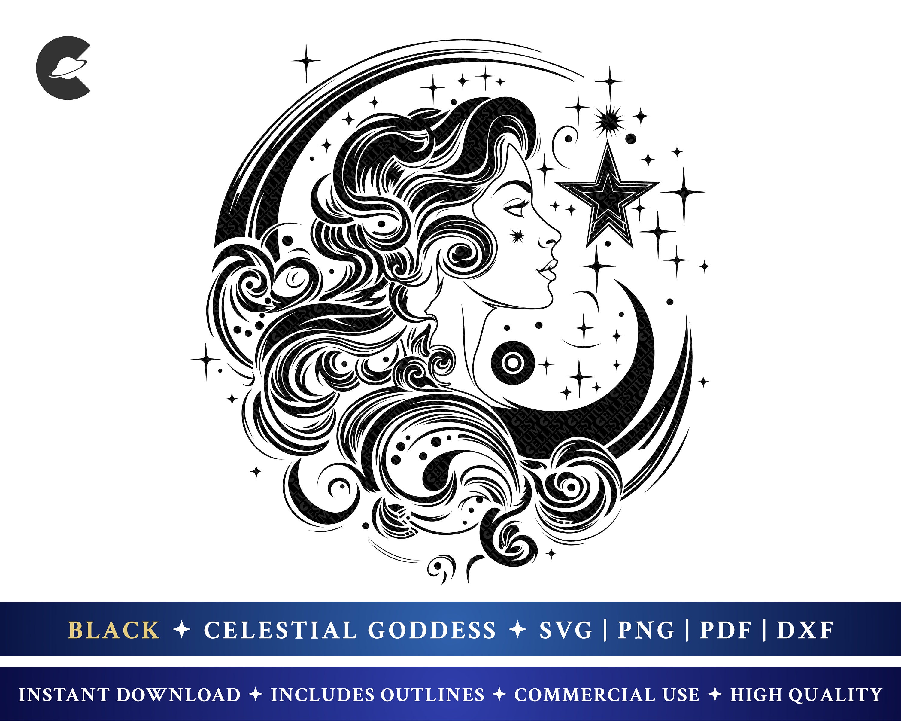 Moon Goddess SVG, Celestial Woman Silhouette Design, Digital Download ...