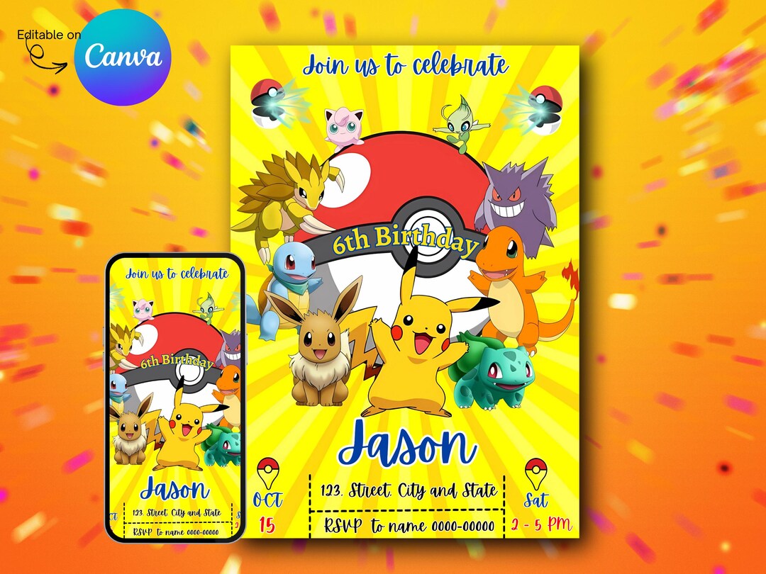 Pokemon Birthday Invitation, Personalized Digital Evite for Kids ...